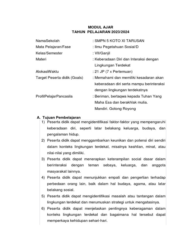 Modul IPS Kls 7 Sem 1 | PDF