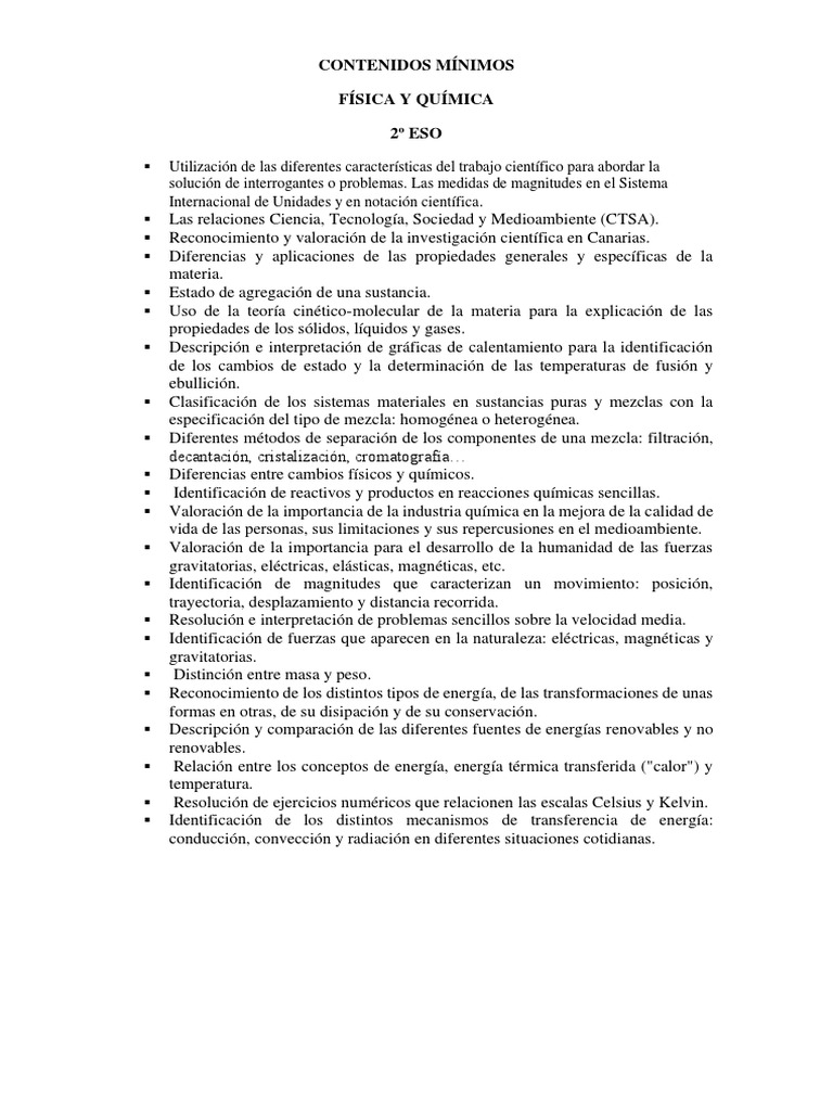 Contenidos Mínimos de Física y Química | PDF | Mezcla | Química