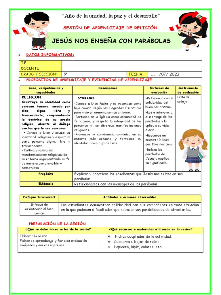 Parábolas de Jesús para 5° Grado | PDF | Parábolas de Jesús | Jesús
