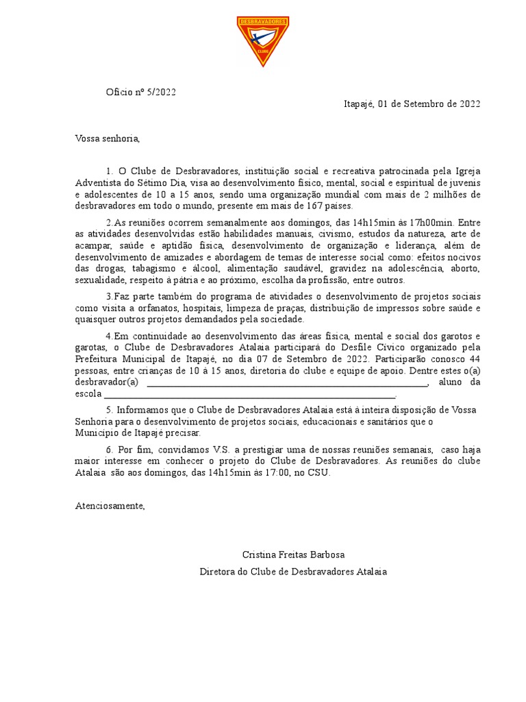 Oficio - Desfile Civico - 7 de Setembro | PDF