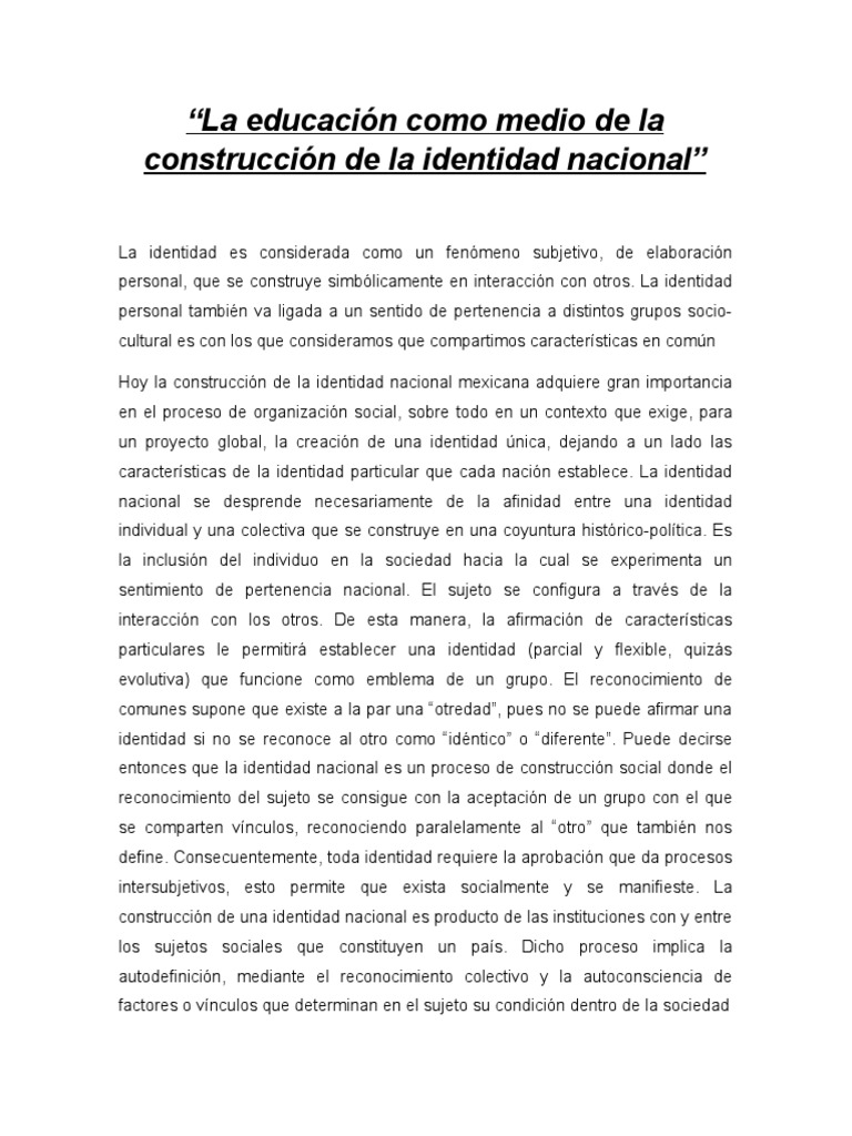 La Educación Como Medio de La Construcción de La Identidad Nacional ...