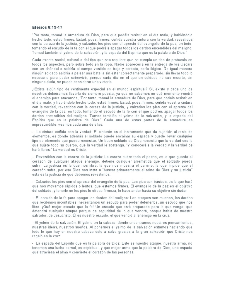 Efesios 6 13-18 Explicacion | PDF | Salvación | Verdad