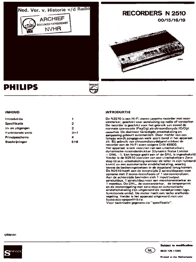 Philips n2510 Stereo Cassette Recorder Sm | PDF