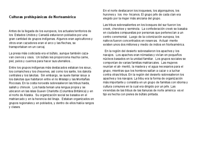 Resumen Culturas Prehispánicas de Norteamérica | PDF | apache | siux