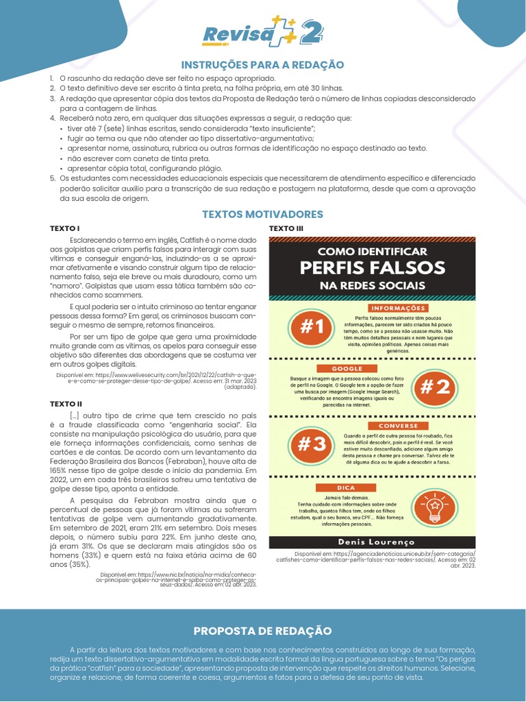 Tema 2 Revisa Mais 2 Os Perigos Da Pratica Catfish | PDF
