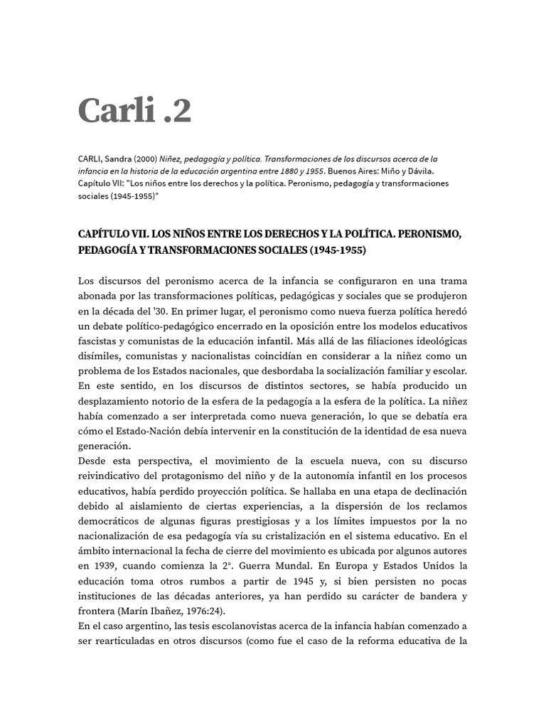 CARLI - Niñez Pedagogía y Política - Cap VII | PDF | Democracia | Ideologías políticas