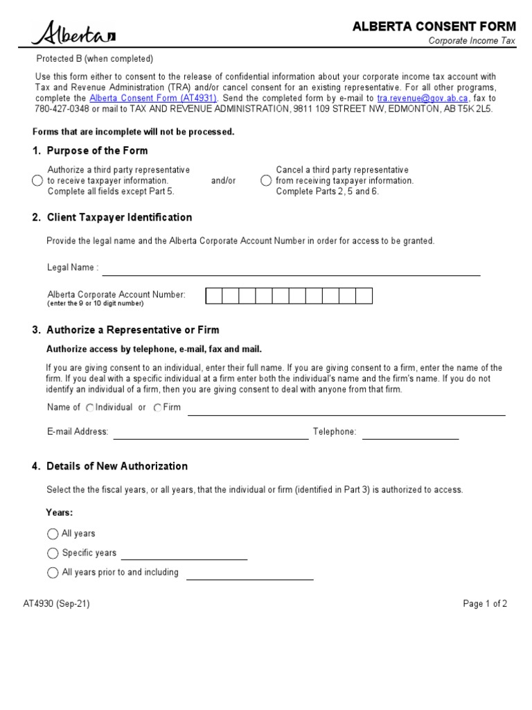 Alberta Consent Form | PDF | Taxpayer | Taxes