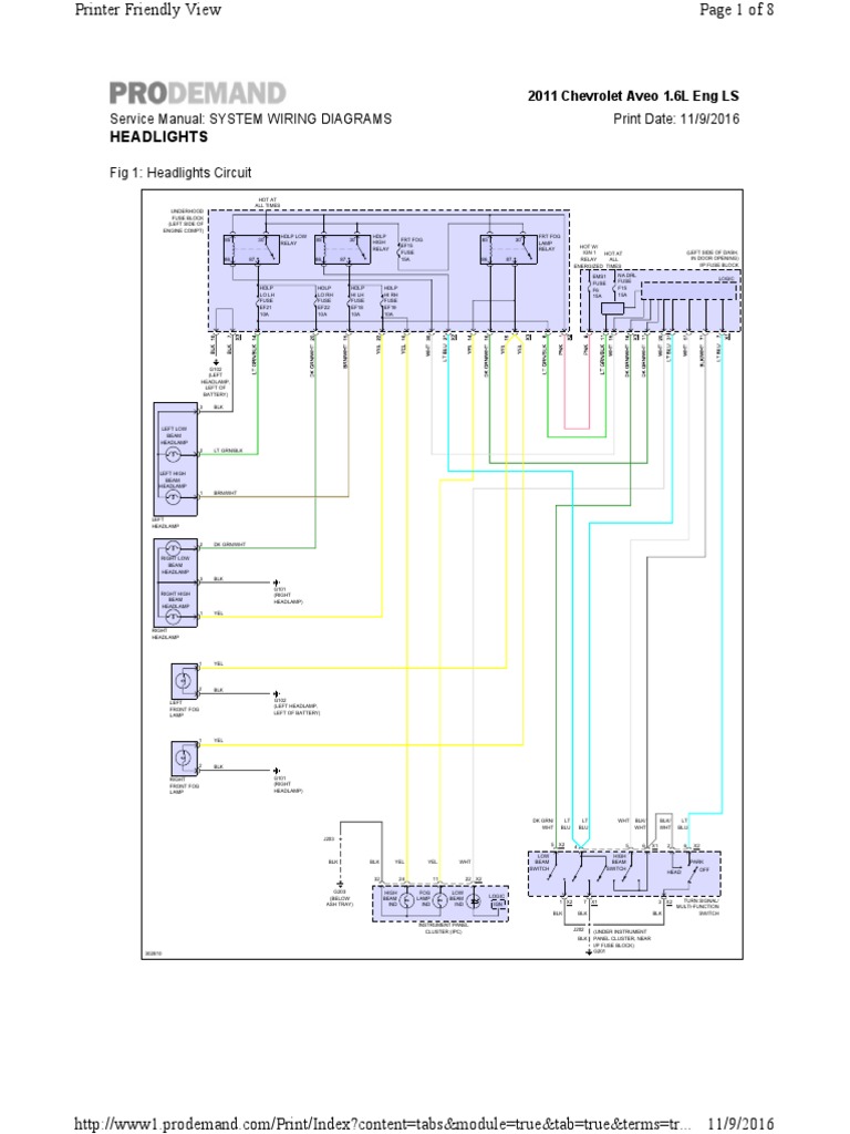 System Wiring Diagrams Chevrolet Aveo 1.6 | PDF | Headlamp | Private ...