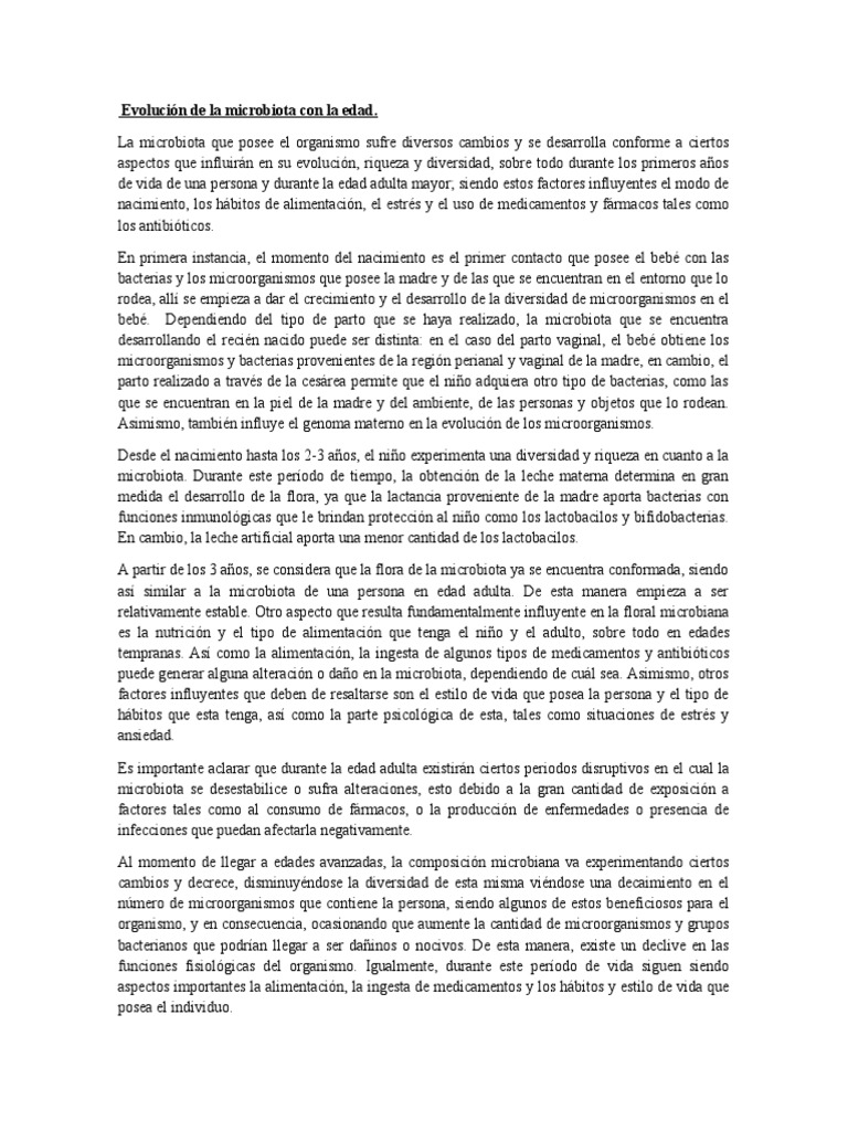 Evolución de La Microbiota Con La Edad | PDF | Sistema inmune | Las ...