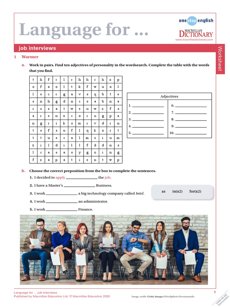 Job Interview Vocabulary Worksheet | PDF | Adjective | Human Communication