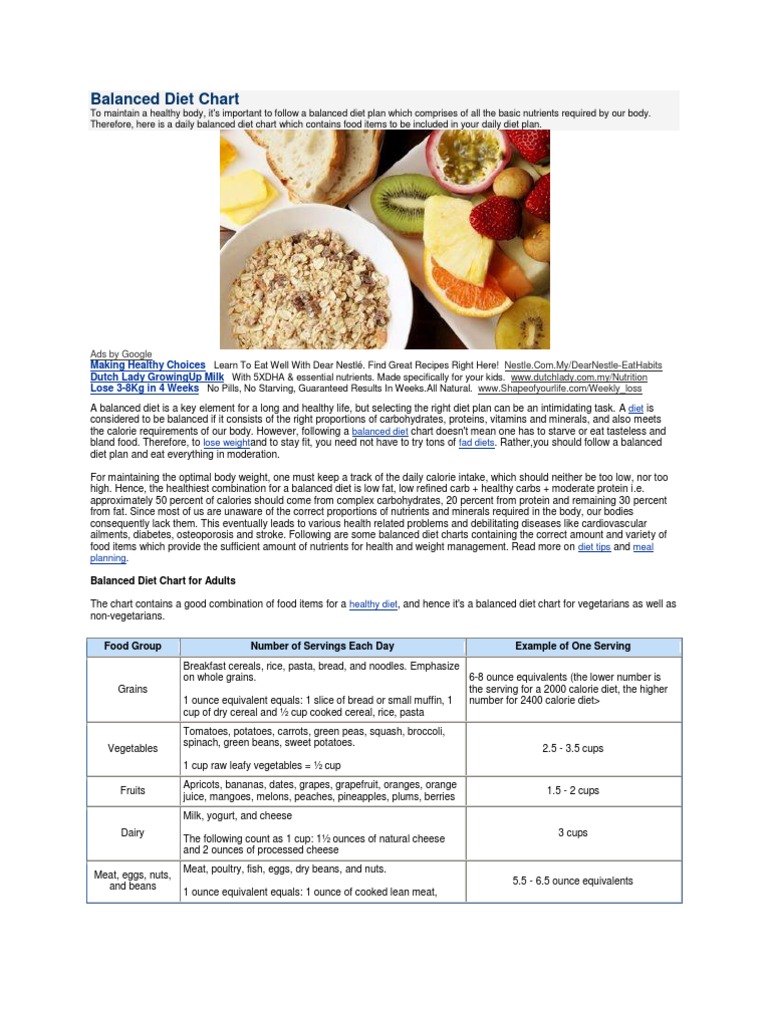 Balanced Diet Chart | PDF | Healthy Diet | Vegetables