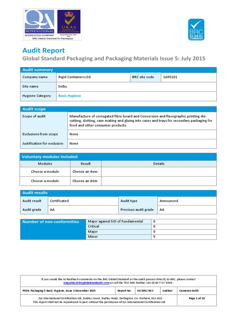 18 03 Rigid Containers Selby BRC Report Rev 1 | PDF | Packaging And ...