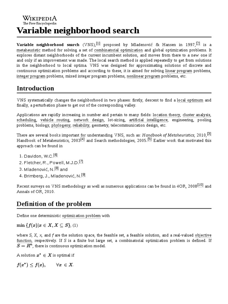 Variable Neighborhood Search | PDF | Analysis | Applied Mathematics Variable Neighborhood Search | PDF | Analysis | Applied Mathematics