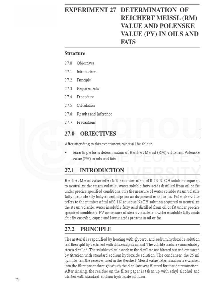 Determination of Reichert Meissl Value | PDF | Sodium Hydroxide ...