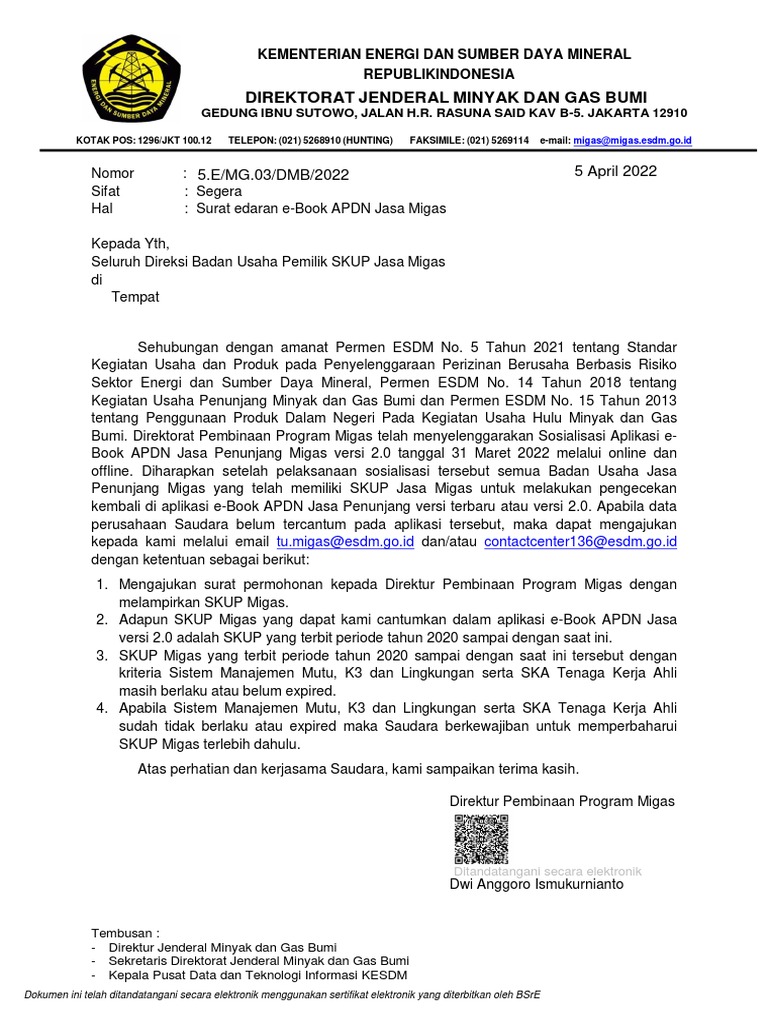Surat Edaran e Book Apdn Jasa Migas | PDF