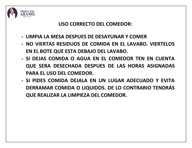 Uso Correcto Del Comedor | PDF
