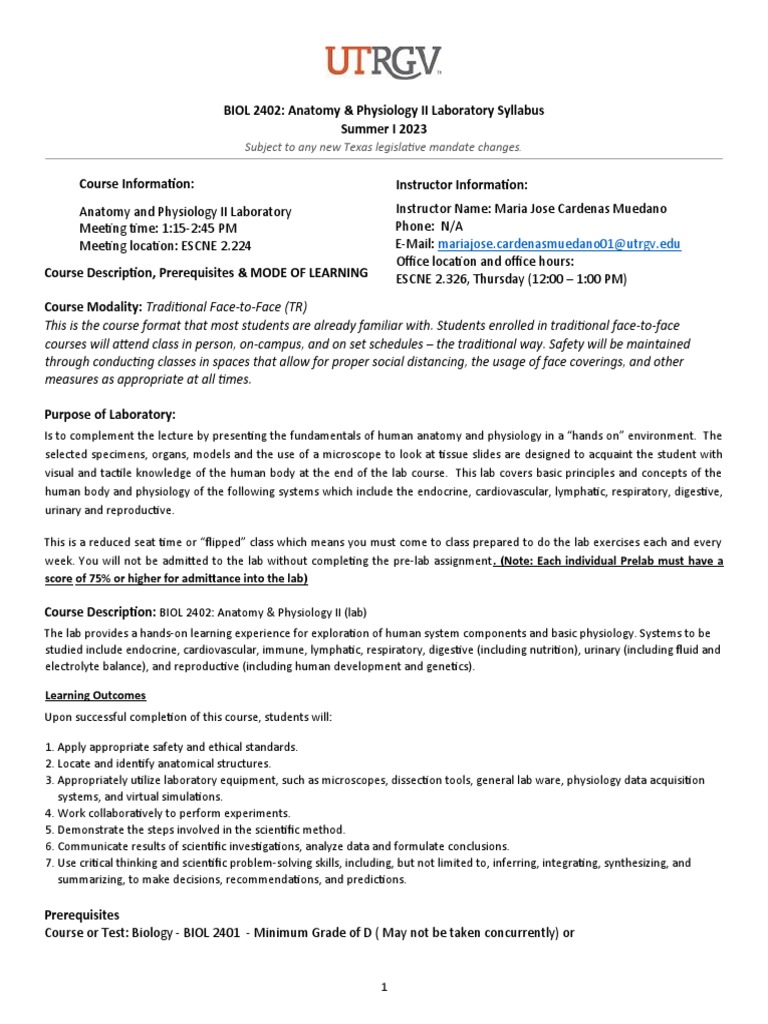 2402 A - Lab Syllabus - Summer I 2023 | PDF | Academic Integrity | Science