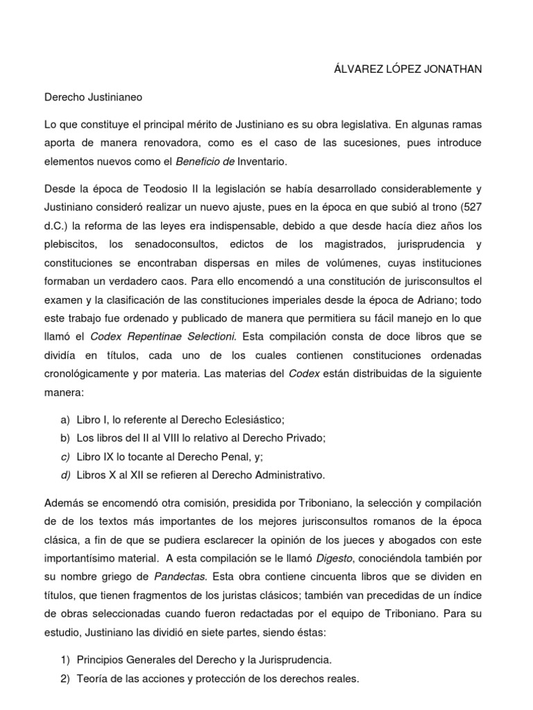Derecho Justinianeo | PDF | Justiniano I | Roma antigua