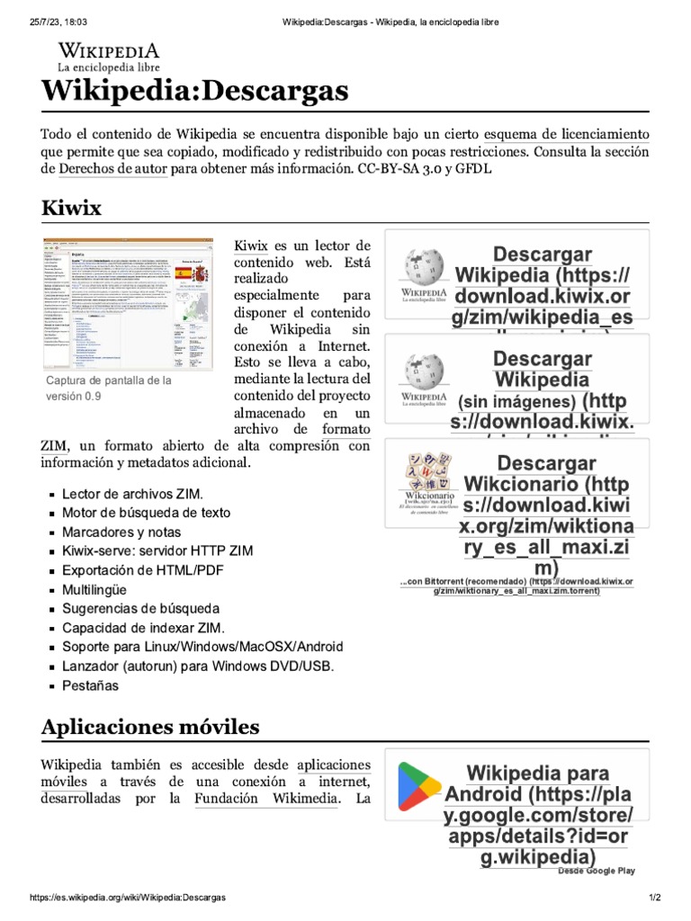 Wikipedia - Descargas - Wikipedia, La Enciclopedia Libre | PDF