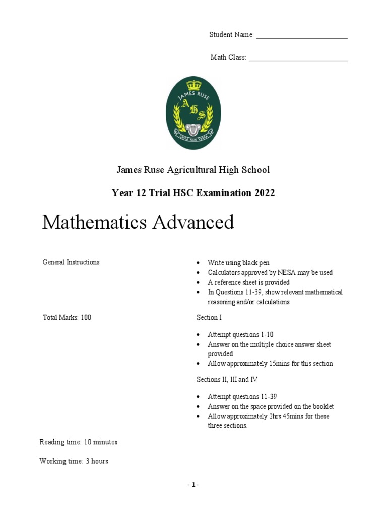James Ruse 2022 2U Trials & Solutions | PDF | Multiple Choice | Statistics