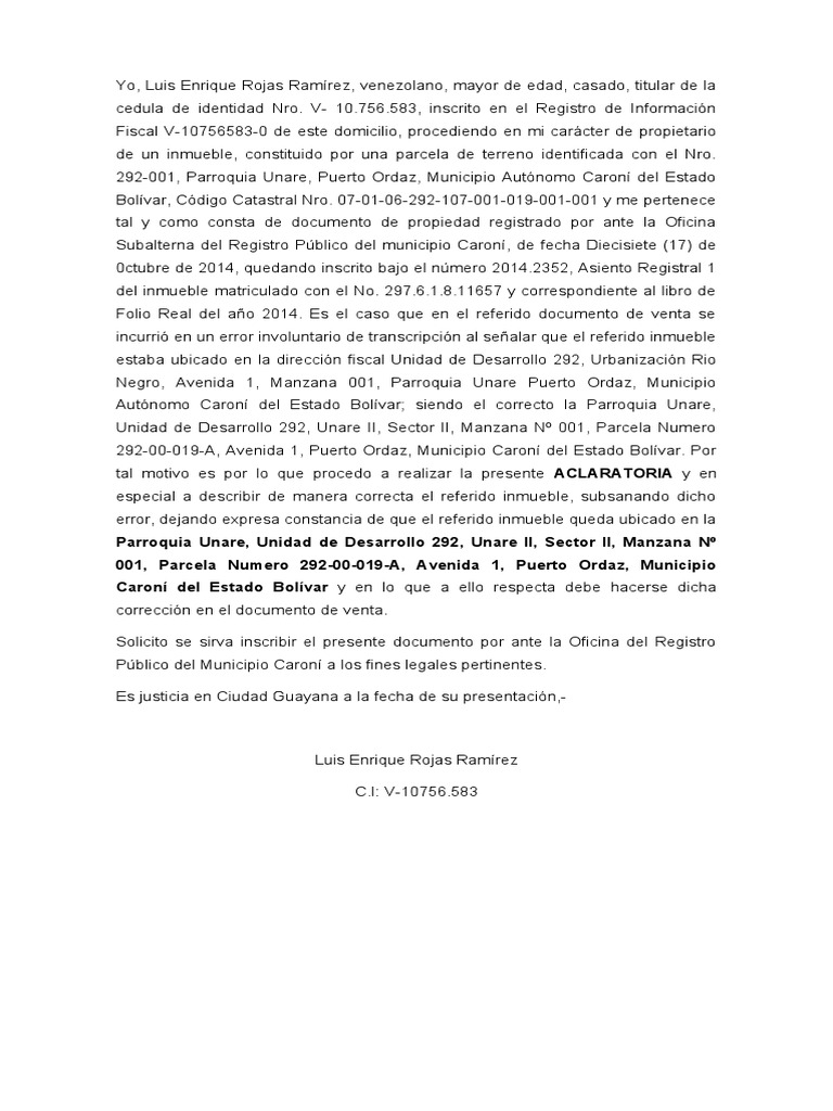 Aclaratoria de Inmueble Mencha | PDF