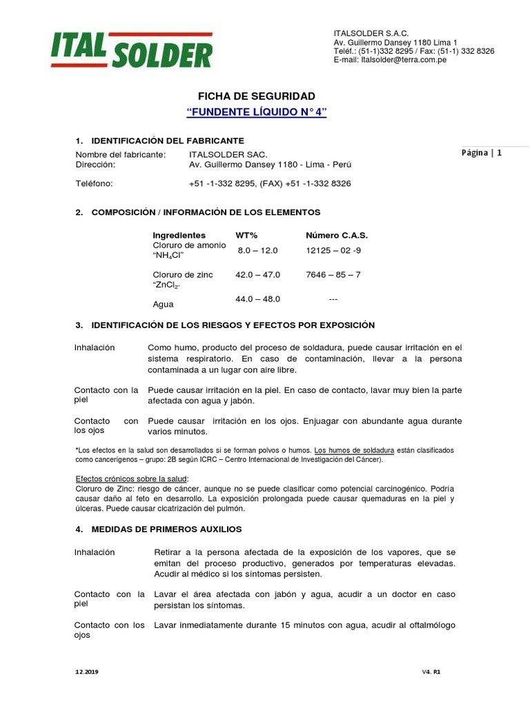 Liquido Decapante Fundente #4 X 1LT (Italsolder) | PDF | Cloro | Sal ...