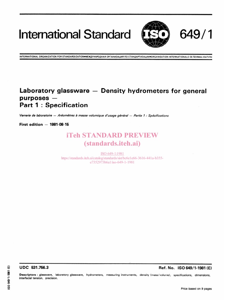 Iso 649 1 1981 | PDF | Density | International Organization For ...