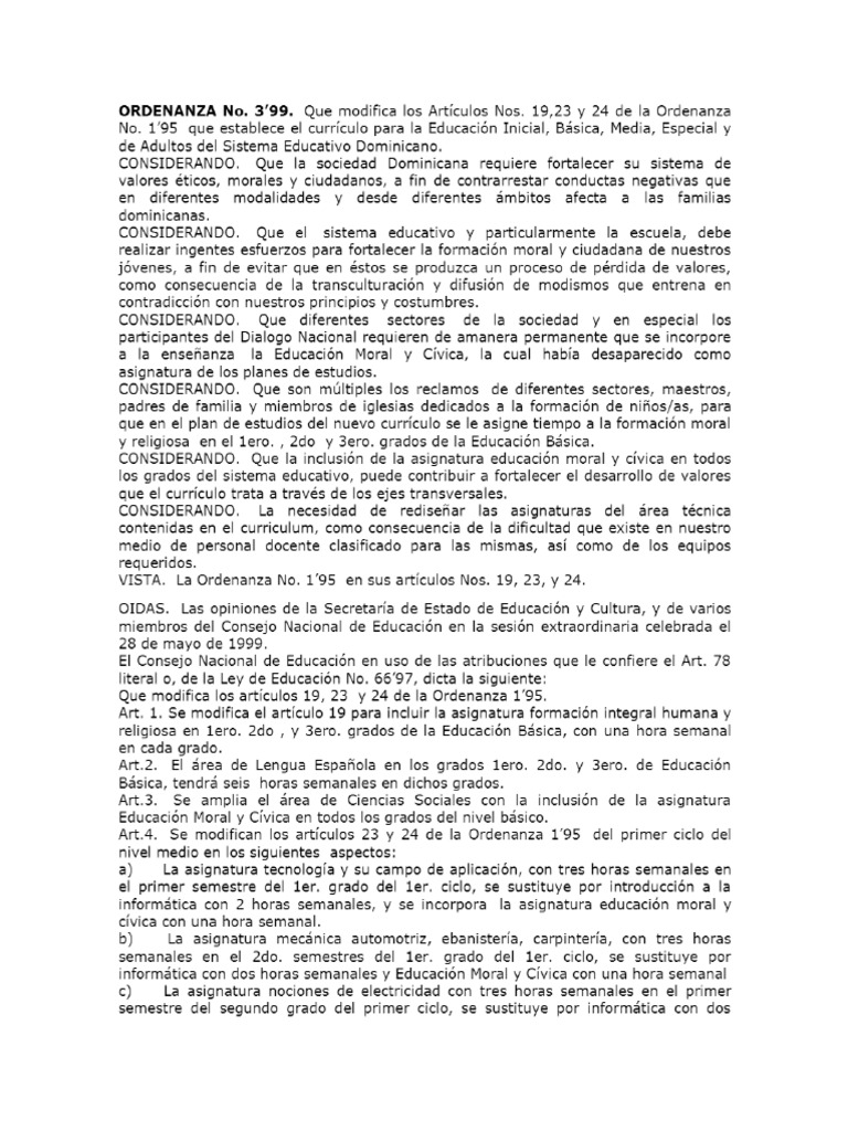 ORDENANZA No. 3'99. Que Modifica Los Artículos Nos. 19,23 y 24 | PDF