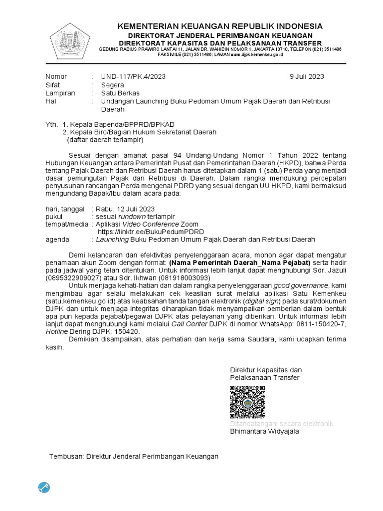 Undangan Launching Buku Pedoman Umum PDRD | PDF