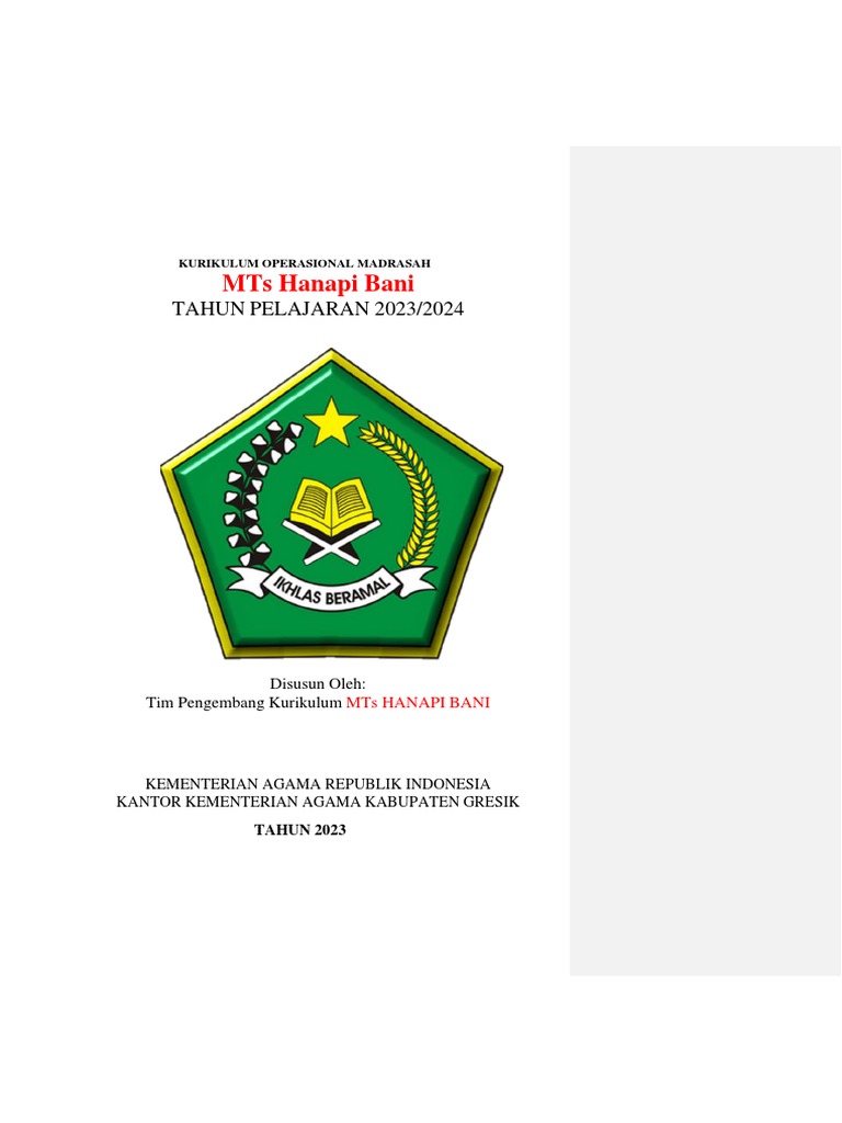 Kurikulum Operasional MTs Hanapi Bani 2024 | PDF | Karier & Perkembangan