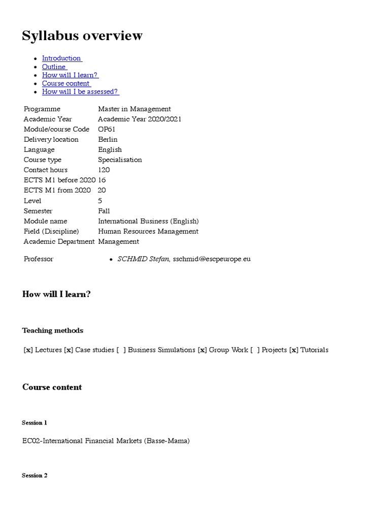 International Business Course Syllabus | PDF