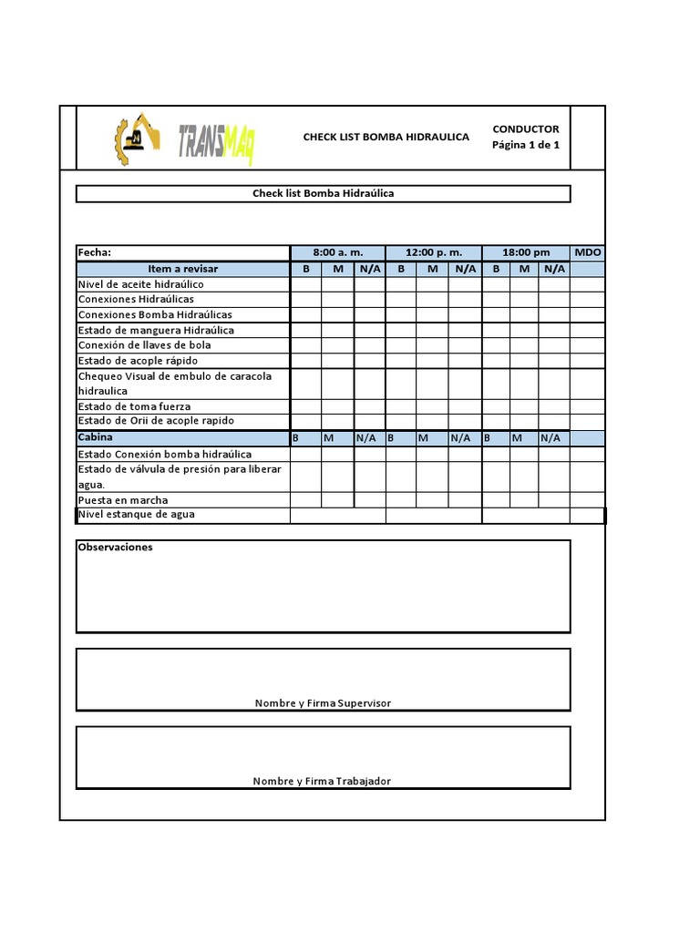 check list bomba hidraúlica | PDF
