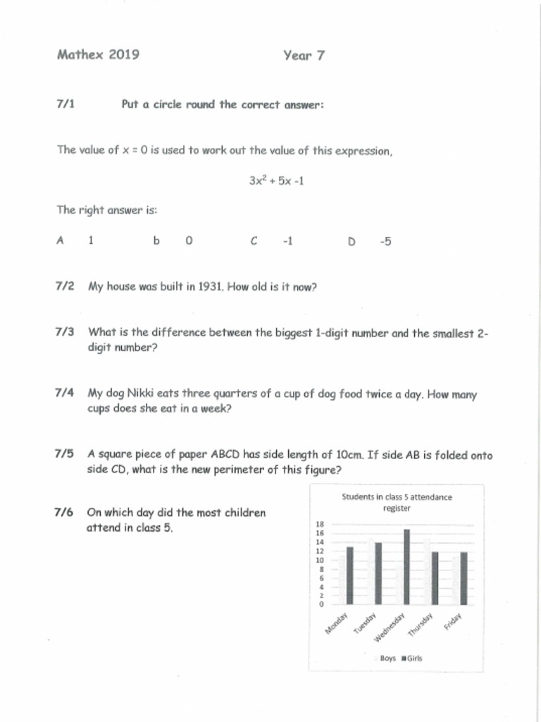 Year 7 Mathex Questions and Answers 2019 | PDF