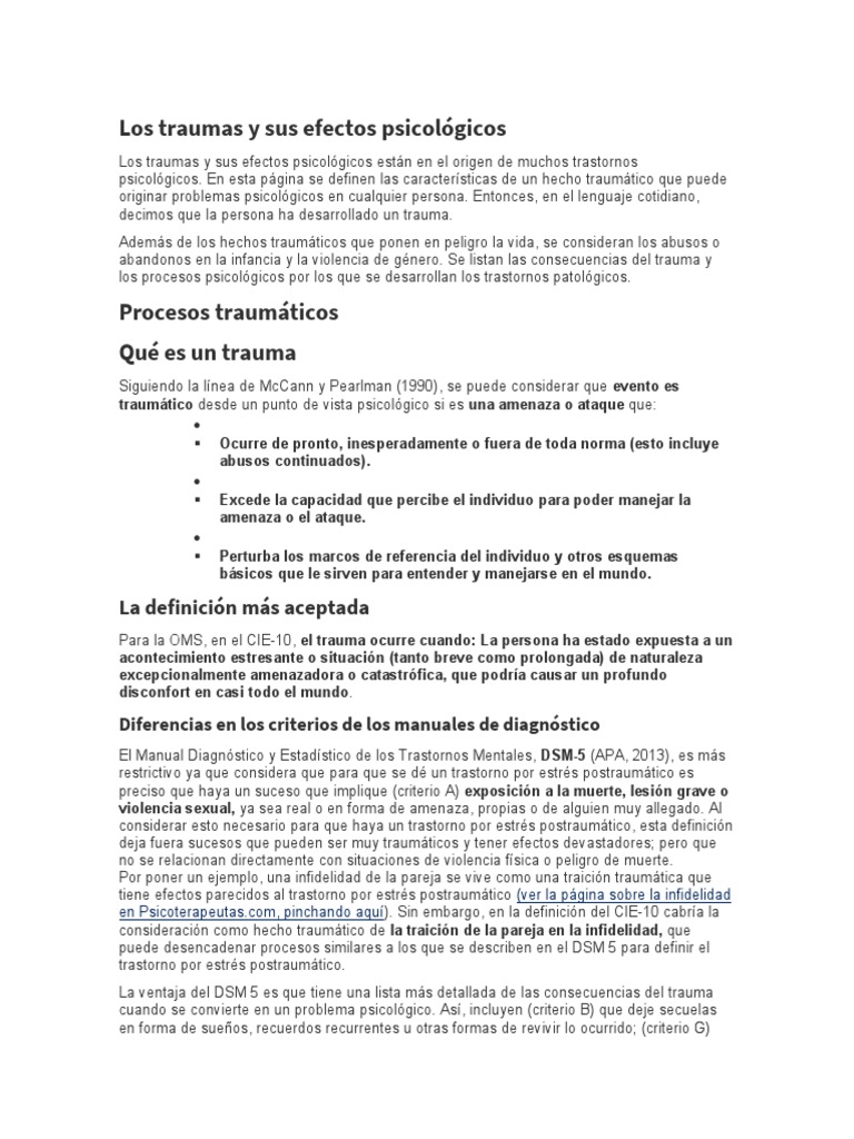 Los Traumas y Sus Efectos Psicológicos | PDF | Trauma psicólogico ...