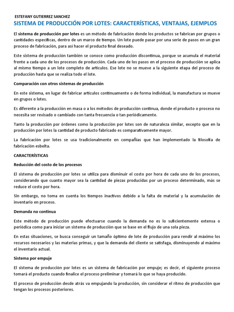 Producción por Lotes: Características y Ejemplos | PDF | Inventario ...