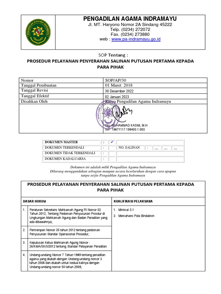 SOP Penyerahan Salinan Putusan | PDF