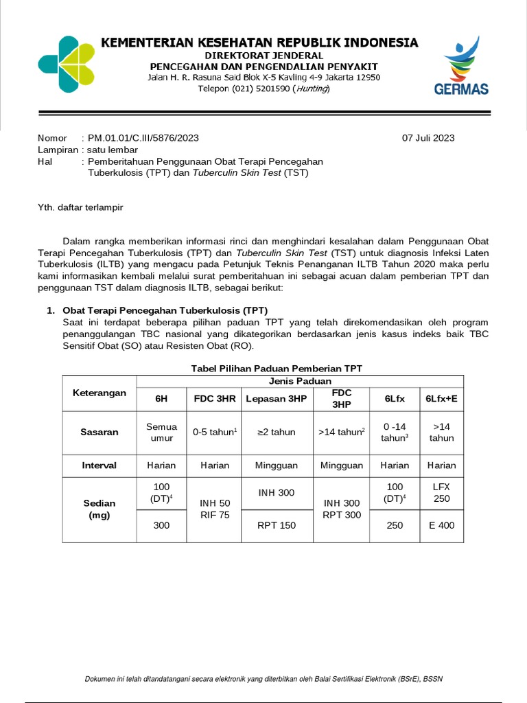 Verbal 5876 Pemberitahuan Penggunaan Obat TPT Dan TST - OK | PDF