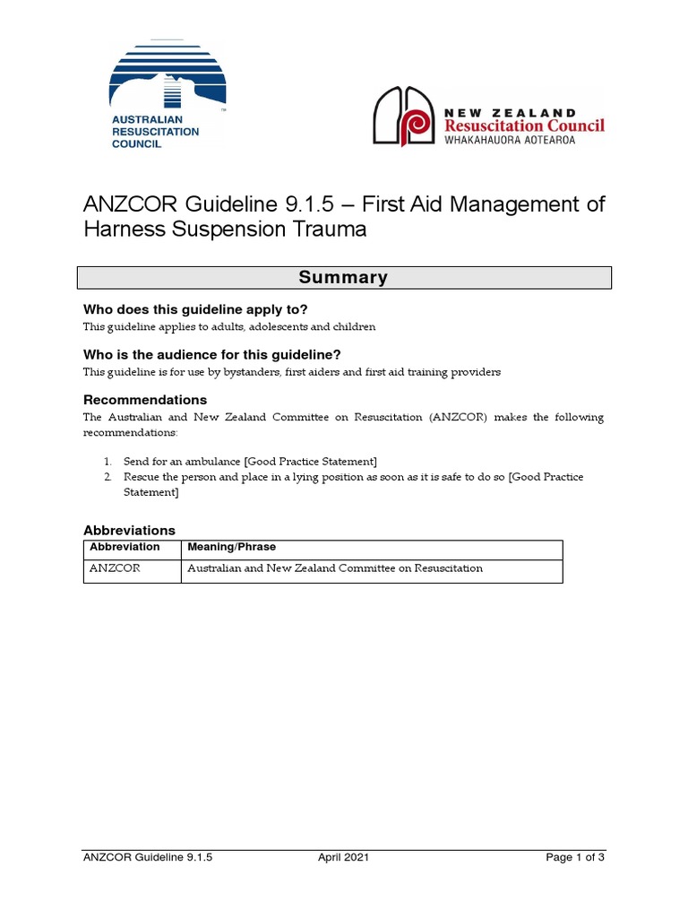 Anzcor Guideline 9 1 5 Harness Suspension Trauma April 2021 2 ...