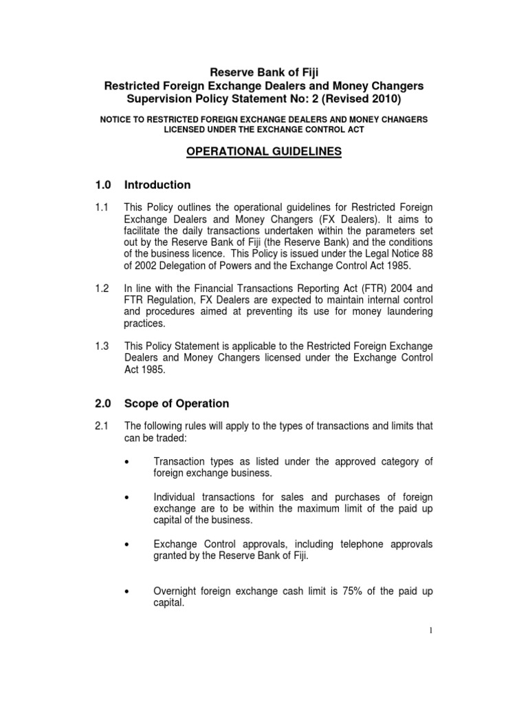 FX Dealer Operational Guidelines | PDF | Banks | Foreign Exchange Market
