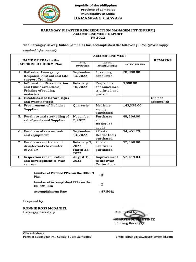 BDRRM Accomplishement and Utlization | PDF