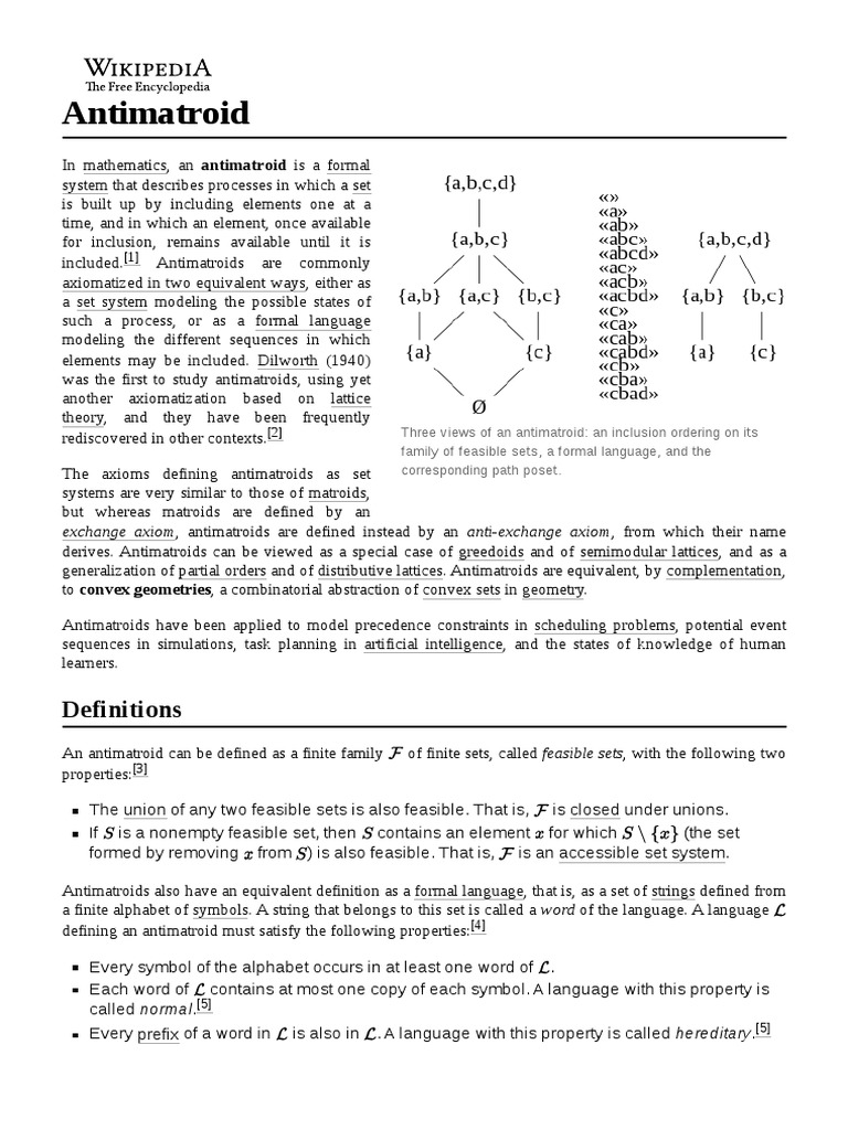 Antimatroid | PDF | Combinatorics | Discrete Mathematics Antimatroid | PDF | Combinatorics | Discrete Mathematics
