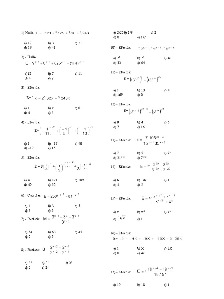 Ejercicios de Teoría de Exponentes Para Cuarto de Secundaria | PDF
