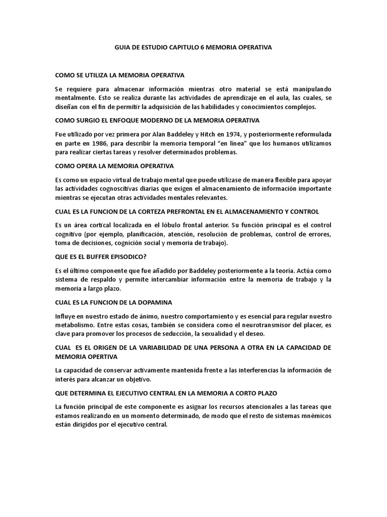 Guía sobre Memoria Operativa y Trabajo | PDF | Ciencia y matemáticas