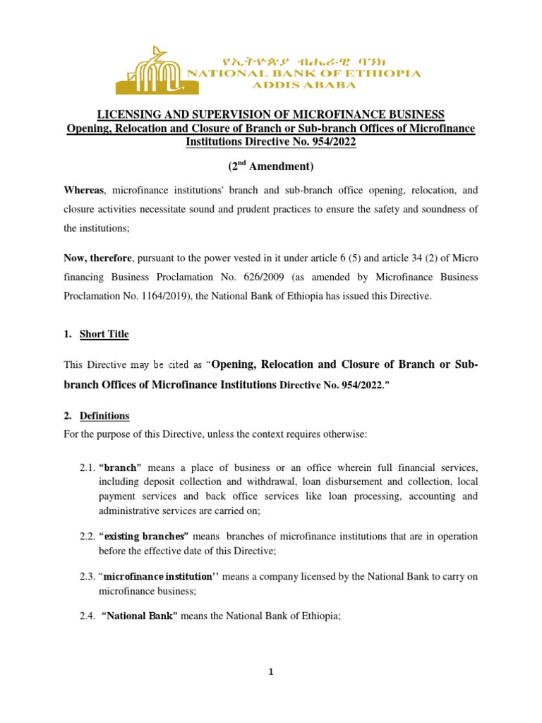954 Opening, Relocation and Closure of Branch or Sub Branch Offices ...