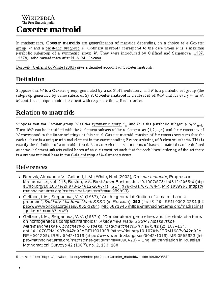 Coxeter Matroid | PDF | Mathematical Concepts | Group Theory