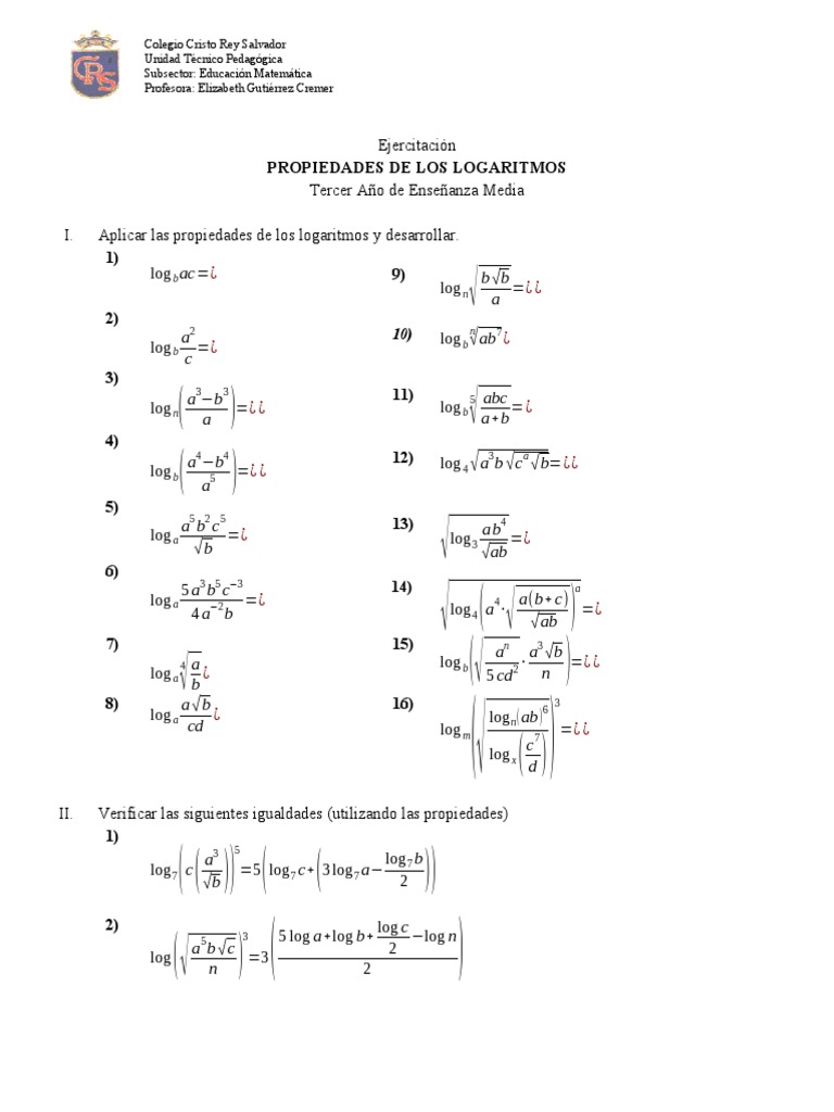 Ejercitación - Propiedades de Los Logaritmos | PDF