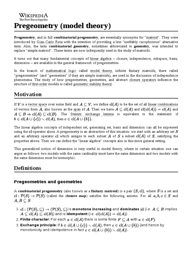Pregeometry (Model Theory) | PDF | Mathematical Concepts | Algebra