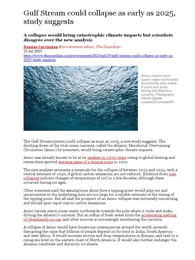 Gulf Stream Collapse by 2025? Study Warns | PDF | Natural Environment ...