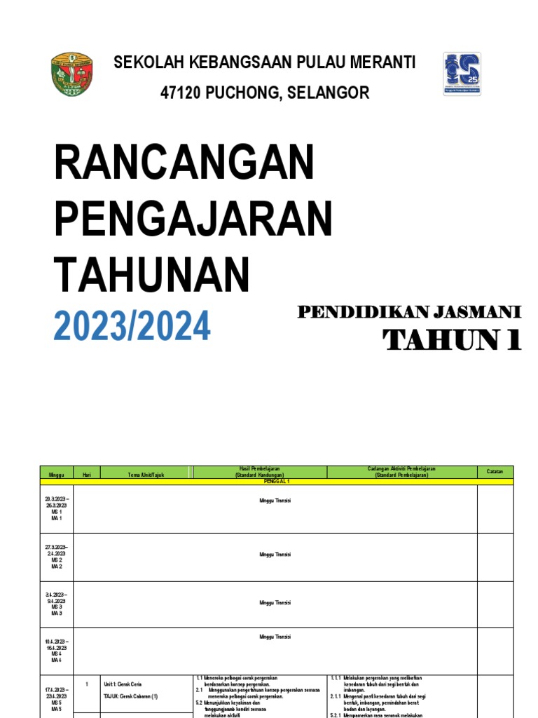 RPT PJ Tahun 1 | PDF