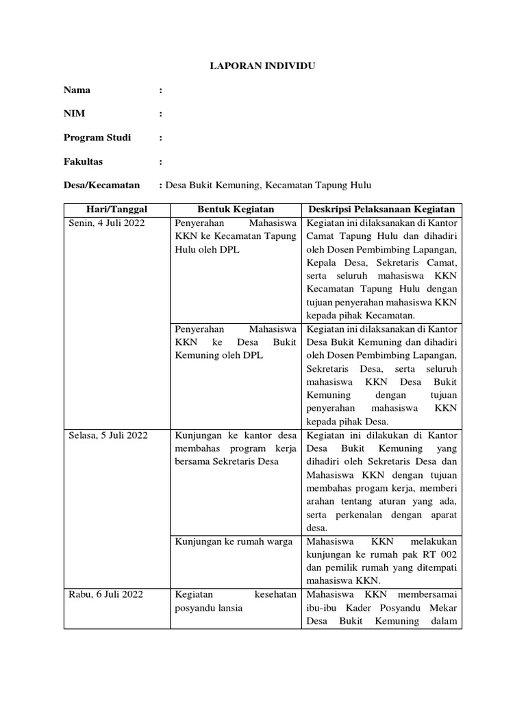 Laporan Individu KKN | PDF